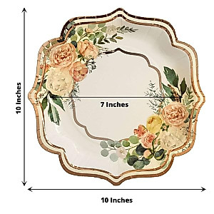 Tableclothsfactory 25 Pack | Floral 10" Scallop Rim Dinner Party Paper Plates, Disposable Plates - 300 GSM
