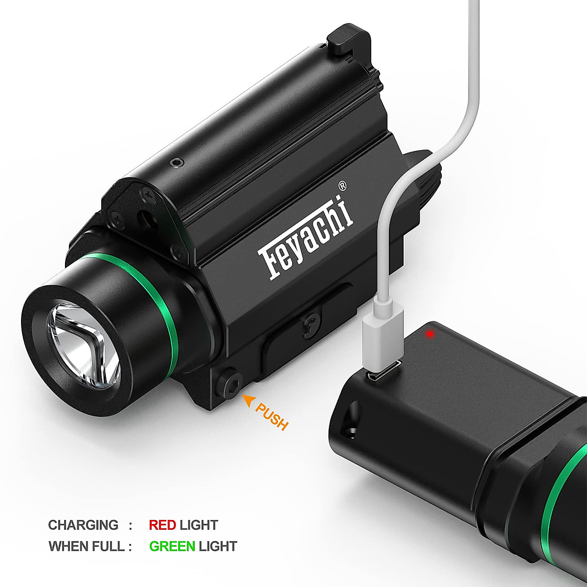 Feyachi LF-68 Green Laser Weapon Light 1000 Lumen LED Flashlight Combo with Picatinny Rail Mount for Pistol Rifle Rechargeable