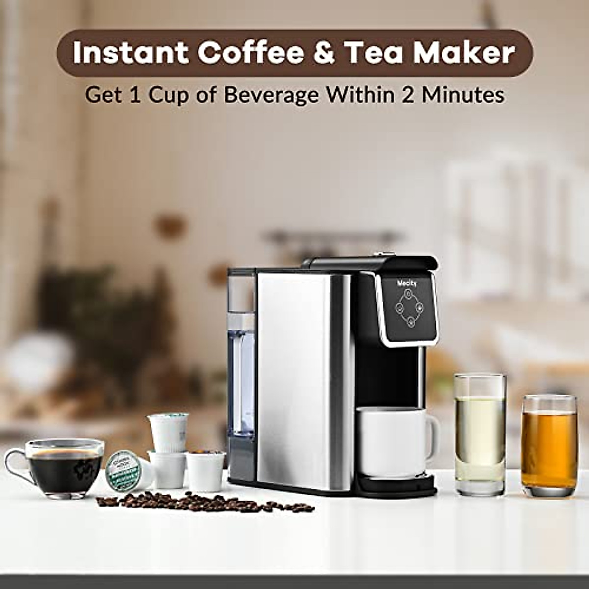 Mecity Coffee Maker 3-in-1 Single Serve Coffee Machine, For K-Cup Coffee Capsule Pod, Ground Coffee Brewer, Loose Tea maker, 6 to 10 Ounce Cup, Removable 50 Oz Water Reservoir, 120V 1150W
