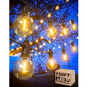 Zuske 150FT LED Outdoor String Lights, G40 Globe Patio Lights and Commercial Grade Weatherproof Strand String, Hanging String Lighting for Gazebo Bistro Backyard Garden(2x75FT)