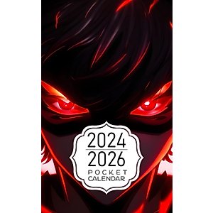 Pocket Calendar 2024-2026: Two-Year Monthly Planner for Purse , 36 Months from January 2024 to December 2026 | Anime style | Black shadow with red eyes