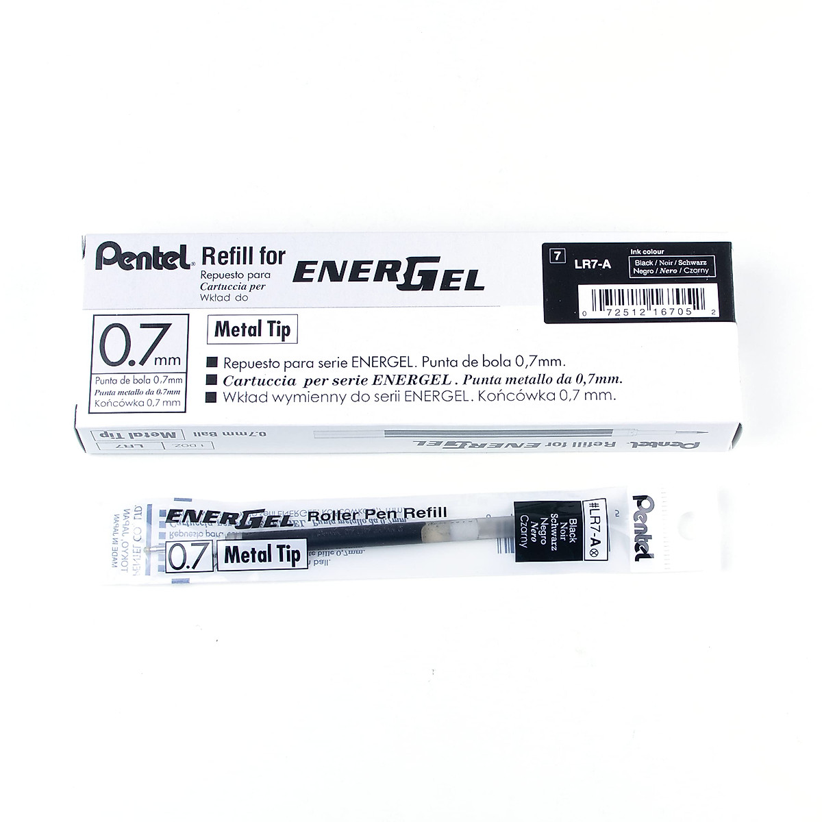 Pentel Refill Ink for BL57/BL77 EnerGel Liquid Gel Pen, Box of 12, 0.7mm, Metal Tip, Black Ink (LR7-A-12)