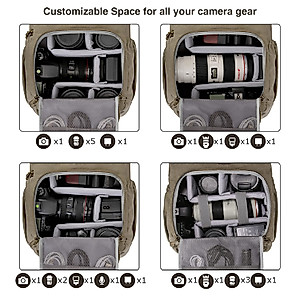 BAGSMART Camera Backpack, DSLR SLR Waterproof Camera Bag Backpack, Anti-Theft Photography Backpack with 15 Inch Laptop Compartment & Tripod Holder & Rain Cover, Green