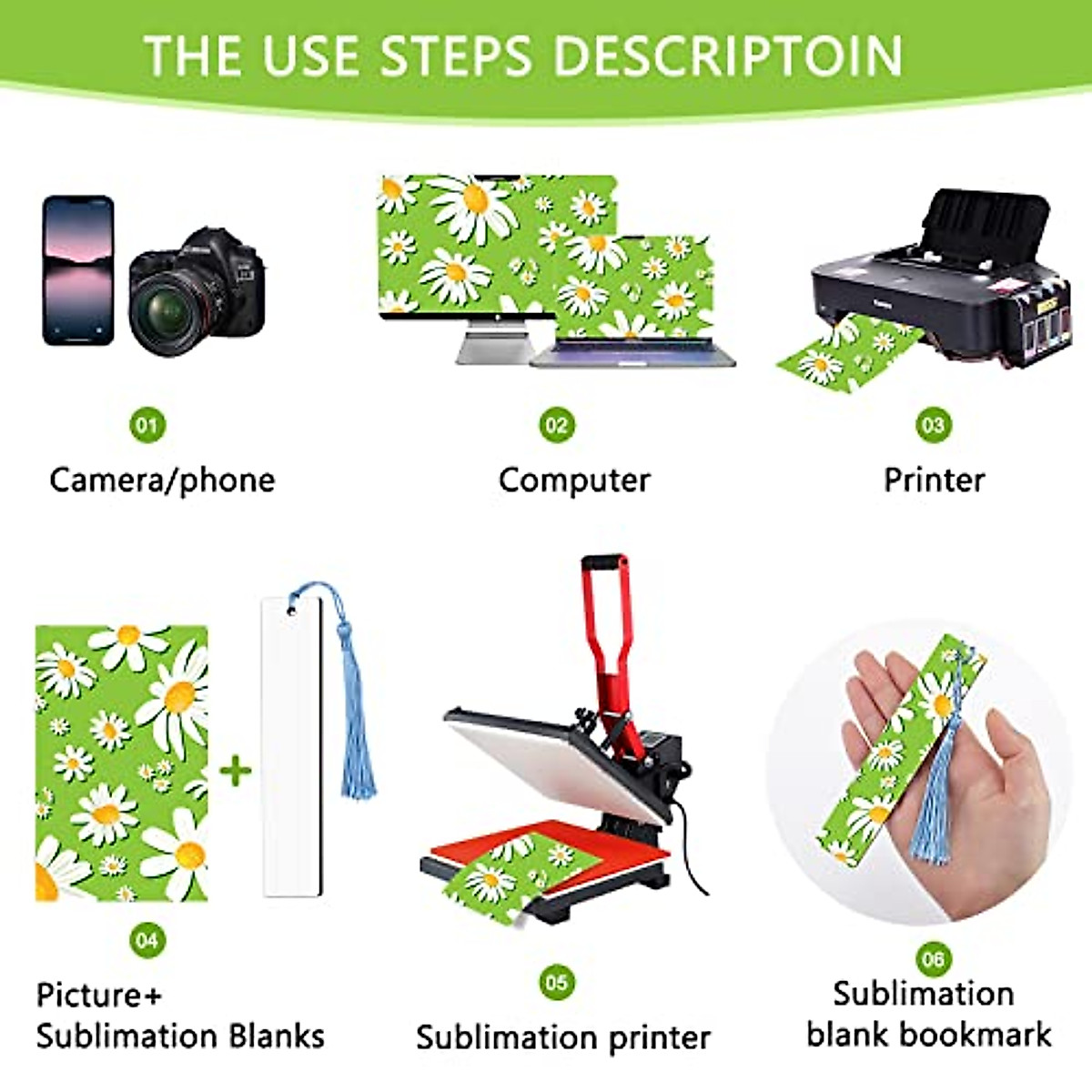 Juome 30 Pcs Sublimation Blanks Bookmark, Sublimation Blanks Products with 30 Pcs Colorful Tassels for DIY Bookmarks Crafts Projects Sublimation Accessories, Double Sided Sublimate