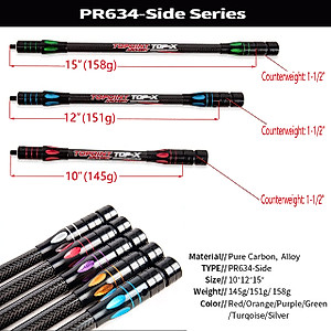 AMEYXGS Archery Balance Bar Balance Rod 10" 12" 15" Balance Side-Bar Carbon Stabilizer System Damping Rods Shock Absorber for Compound Recurve Bow (green, 10inch)