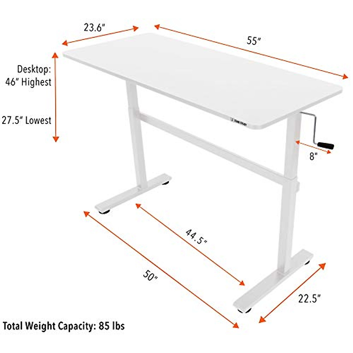 Stand Steady Tranzendesk 55 Inch Standing Desk | Easy Crank Height Adjustable Sit to Stand Workstation | Modern Ergonomic Desk Supports 3 Monitors | Perfect for Home & Office (55"/ White)