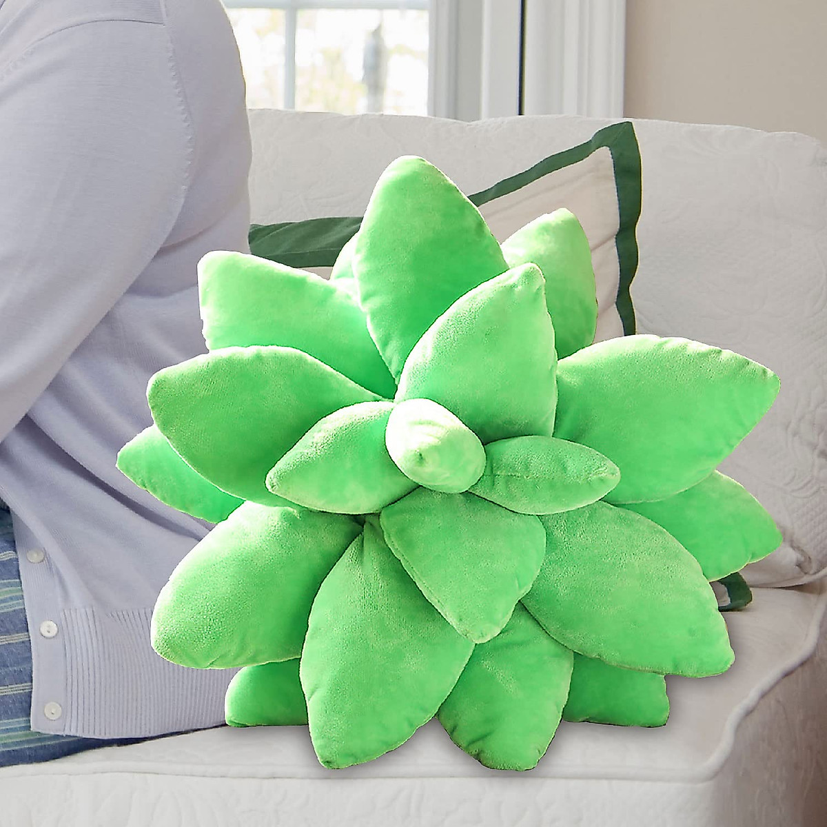 Cute Succulents Pillow for 3D Throw Pillows, for Garden or Green Lovers Baby Green Plant Throw Pillows for Bedroom Room Home Decoration Novelty Plush Cushion,Cactus Plush Home Decor (Light green)