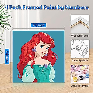 cupmod 4 Pack Cartoon Character Paint by Number for Kids Ages 4-8,Easy Acrylic Paint by Number for Kids On Canvas,Oil Painting Paint by Number Kits Gift for Kids(Framed)
