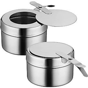 2Pcs Stainless Steel Chafer Wick Fuel Canned Heat Holder Fuel Holder with Safety Cover, Perfect for Buffets and Catering Events, Silver
