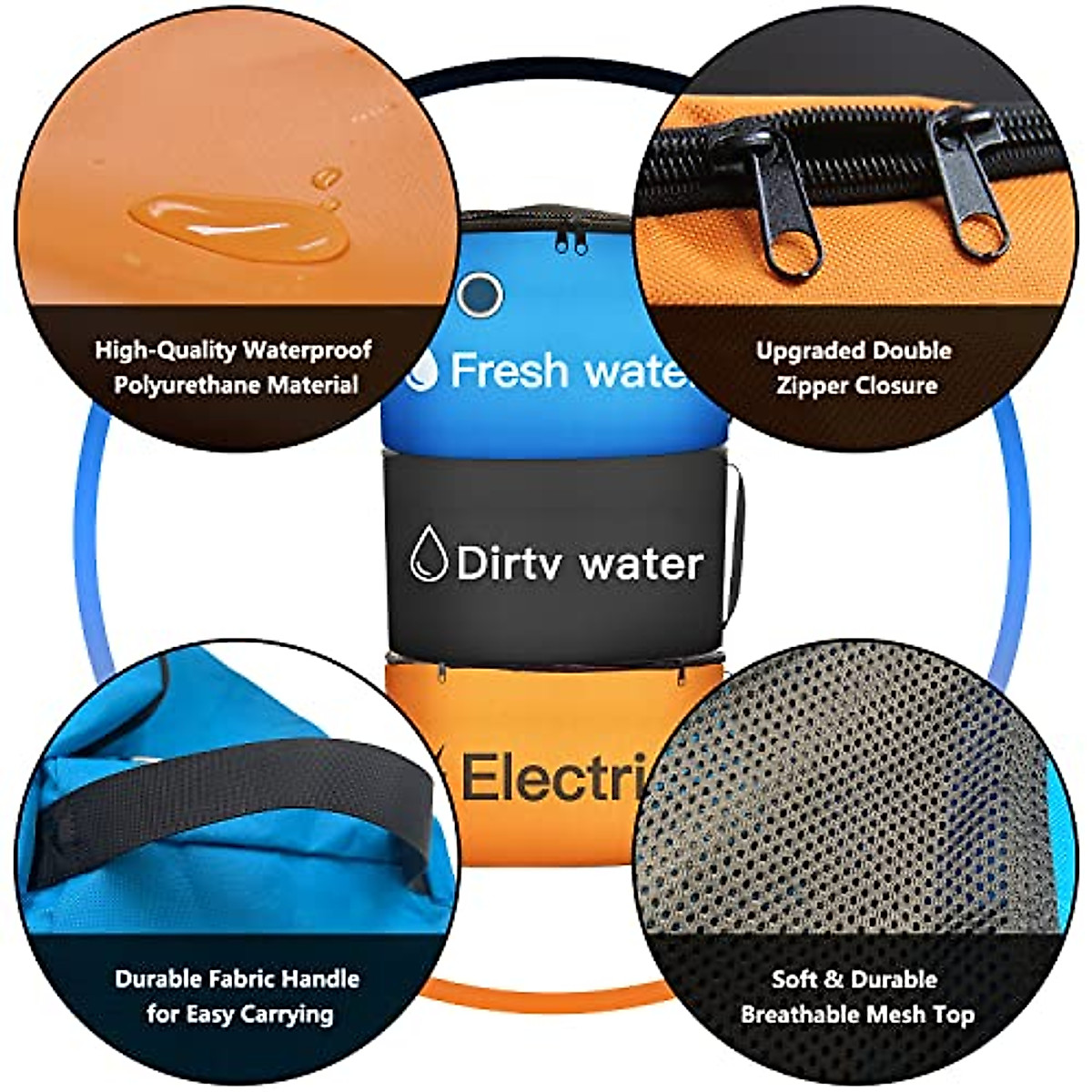 3 Pack RV Hose Storage Bags, RV Storage Accessories for Inside, Large Capacity RV Water Hose Storage with Zipper Closing for Sewer Hoses, Fresh/Black/Water Hoses, Electrical Cords