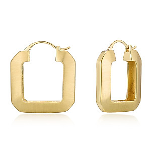 MUYAN 14K Gold Plated Square Hoop Earrings for Women,Geometric Brushed Huggie Earrings Minimalist Lightweight Jewelry