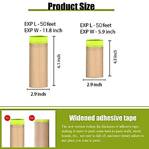 Hubaow Tape and Drape, 12” x 100 feet Masking Paper for Painting, Pre-Taped Masking Paper with Adhesive, Paint Tape, Car Protection Covering Paper for Car and Furniture, Floor (2 Pack)