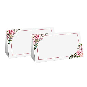 Boho Blush Pink Floral Table Place Card, 25 Pcs Tent Style Cards Set, Editable Name Cards for Table Seating, Food Lables for Birthday Party, Baby Shower, Wedding, Bridal Shower(16)