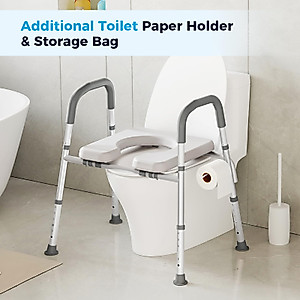 Meoflis Raised Toilet Seat with Handles, Adjustable Width and Height Elevated Toilet Seat Riser Seniors, Safety Handicap Toilet Seat for Elderly, Pregnant 350 lbs Heavy Duty