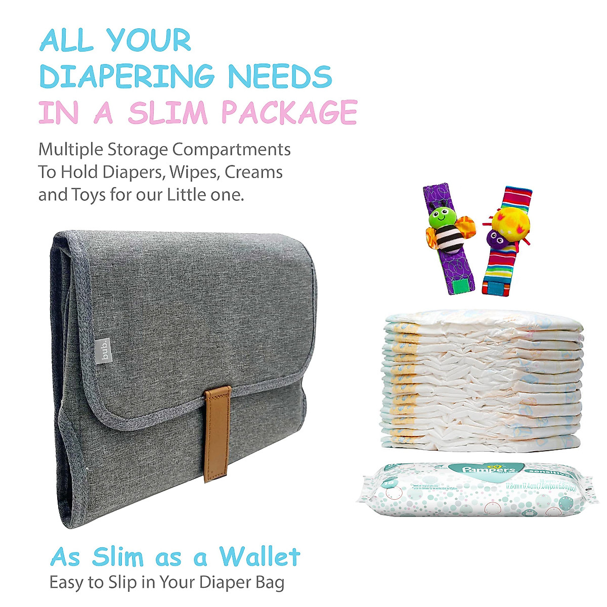 bub. Baby Changing Mat- Wipeable, Portable Changing Pad, Travel Changing Mat for Baby or Small Toddler, Sleek Design. (Gray)