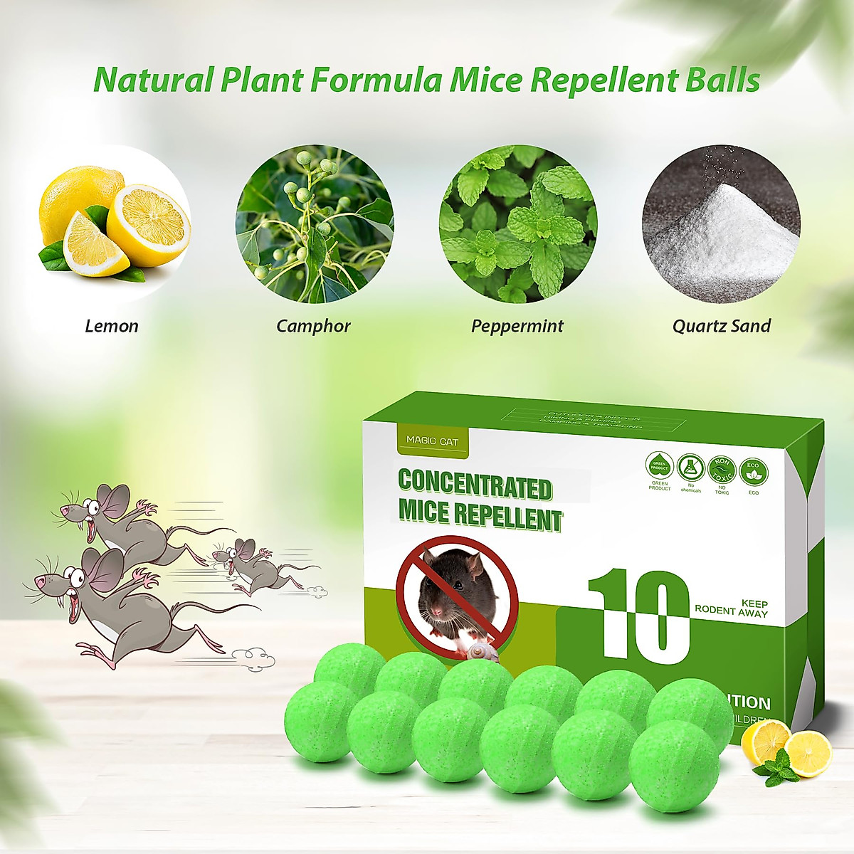 MAGIC CAT Rodent Repellent Peppermint Oil to Repel Mice & Rats, 10 Pack Natural Rat Deterrent for Indoor Home Pet Family Safe, Mouse Stopper for Car Engine RV Truck Garage Closet Boat Rodent Control