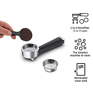 wirsh Espresso Machine, Espresso Maker with Commercial Steamer for Latte and Cappuccino, Expresso Coffee Machine with 42 oz Removable Water Tank,Stainless Steel (Home Barista)