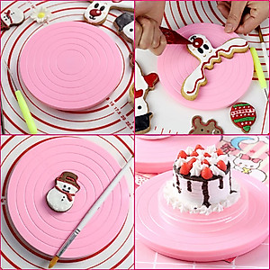 16 Pcs Cookie Decorating Kit Cookie Turntable Decorating Supplies with 2 Acrylic Cookie Turntable 6 Cookie Scribe Needle and 2 Silicone Mesh Mats 6 Cookie Decoration Brushes