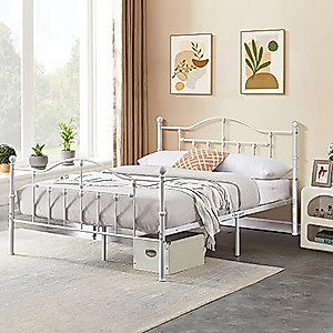 VECELO Full Size Metal Platform Bed Frame with Headboard and Footboard, Heavy Duty Steel Slat Support/No Box Spring Needed Mattress Foundation/Underbed Storage Space/Easy Assembly, Victorian Style