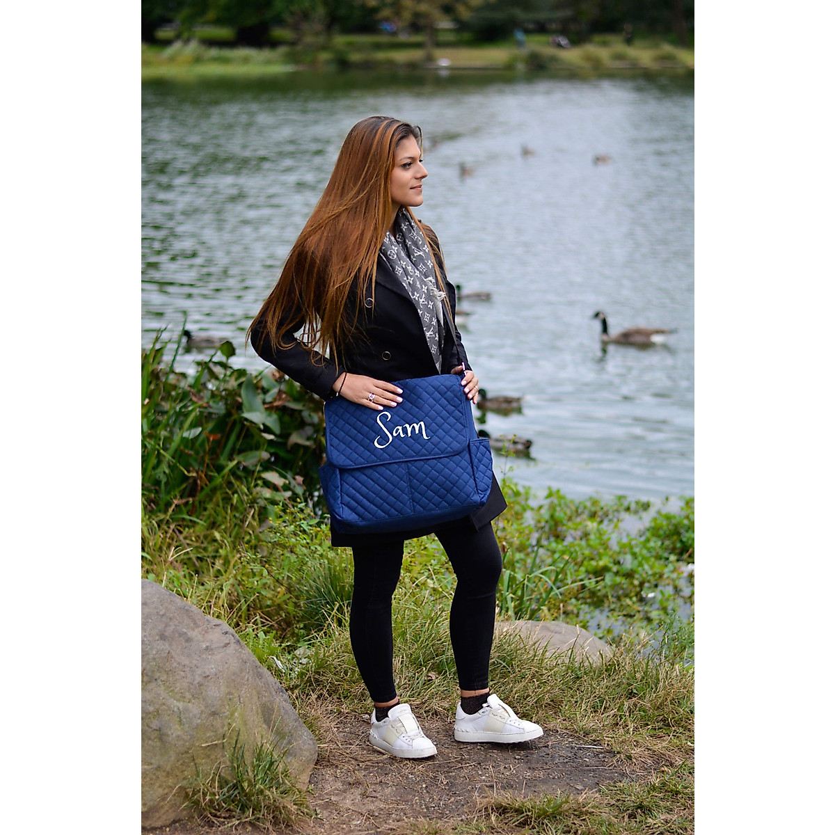 Dream Embroidery PERSONALIZED Large Diaper Bag Messenger Bag Baby Shoulder Bag Monogram (Blue)