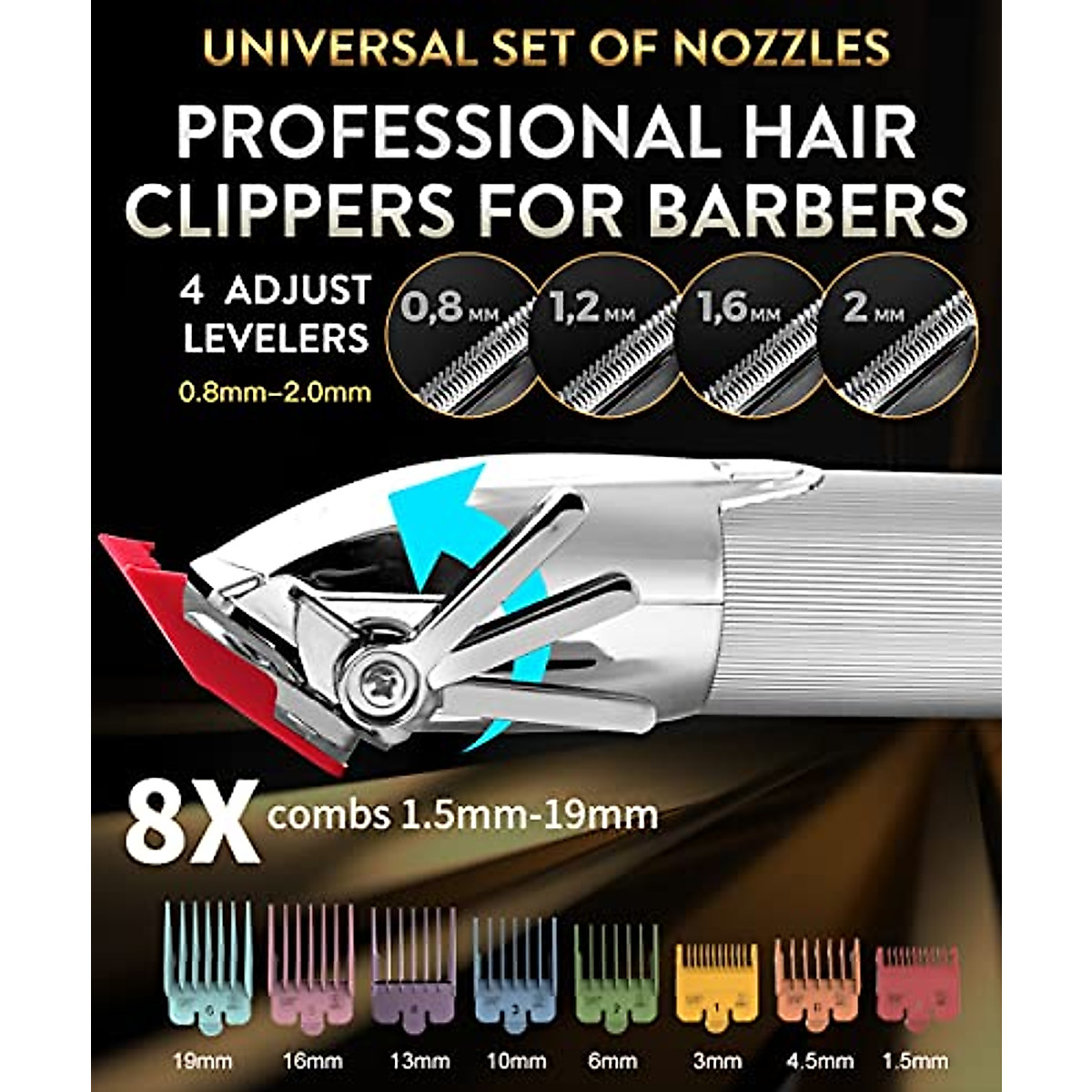 Hair Clippers for Men Professional Cordless Beard Trimmers Barbers Cutting Tools USB Rechargeable Personal Haircutting Kit Set with Whisper Quiet Operation(Silver)