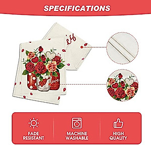 Artoid Mode Rose Vase Valentine's Day Table Runner, Seasonal Kitchen Dining Table Decoration for Indoor Home Party 13x72 Inch