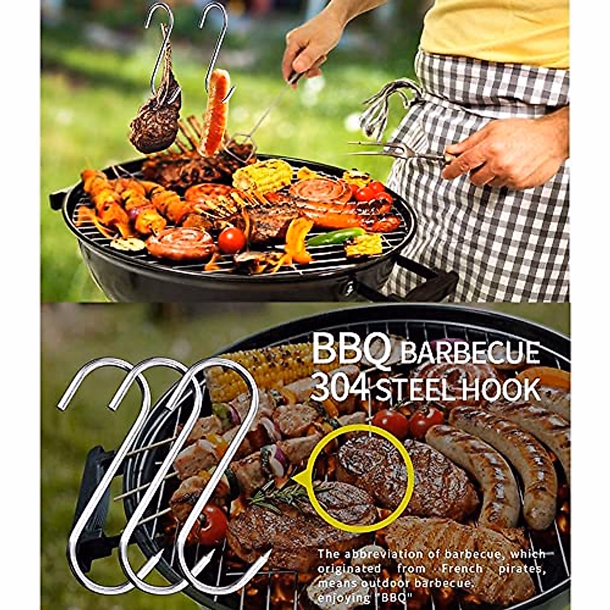 jeoyswe Meat Hook (4inch 4mm) Smoker Hooks Stainless Steel 304, Meat Hooks Processing for Sausage, Beef ,Bacon, Poultry, Deer, Moose