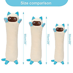 SEENEEY Long Cat Plush Kawaii Body Pillow, Cute Cat Stuffed Animals Soft Plushies,Cat Soft Plush Long Cat Pillow Doll Toy Gift for Girlfriend. (Luminous Fabric Siamese,35.4 in)