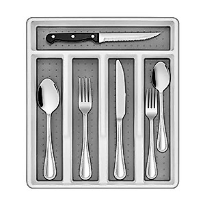 Homikit 36-Piece Silverware Set with Steak Knives and Utensil Tray Organizer, Stainless Steel Flatware Cutlery Eating Utensils for 6, Modern Tableware Sets with Pearled Edges, Dishwasher Safe
