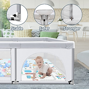 Baby Playpen with Mat, ALVOD 79''x71'' Baby Playard Baby Fence Play Area Extra Large Playpen for Babies and Toddlers, Safety Baby Playpen with Anti-Slip Base, Play Yard Kids Activity Center Home, Gray