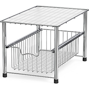SimpleHouseware Stackable Under Sink Cabinet Sliding Basket Organizer Drawer, Chrome