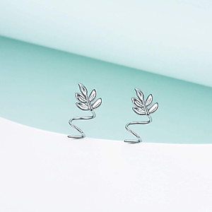 Leaf Crawler Earrings Sterling Silver Leaves Wrap Earrings Leaf Cuff Earrings Stud Ear Climber Ear Gifts for Women Teen Girls