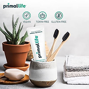 Primal Life Organics - Dirty Mouth Natural Alkalizing Toothpaste, Hydroxyapatite, Flavored Essential Oils, Natural Kaolin, Bentonite Clay, Colloidal Silver, Organic, Vegan (Peppermint Flavor, 4oz)