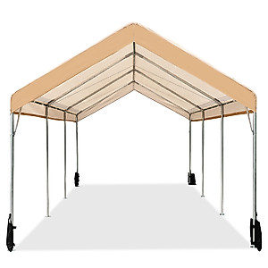 Sophia & William Carport, Heavy Duty 10'x20' Car Canopy Tent,Portable Garage Shelter with 4 Reinforced Steel Cables, Galvanized Steel Frame 150G UV Protective Tarp for Car Boat Truck Party, Beige