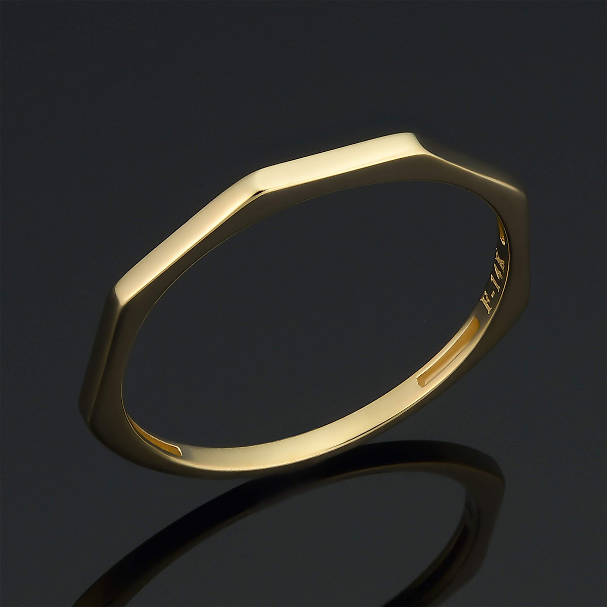 KoolJewelry Minimalist Women's 14k Yellow Gold 1.5mm Hexagon Geometric Ring (size 7)