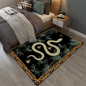 Puyosvr Snakes and Birds Area Rugs, 5x6ft, Goth Bohemian Retro Aesthetics Accent Rug, Washable Carpet with Anti-Slip Backing Durable Rugs for Bedroom Living Room Nursery