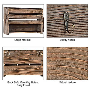 Lovewud Rustic Wood Show Caddy with 4 Hook, Bathroom Shower Shelf Storage Rack, Wall Mount Bathroom Organizer for Toilet, Dorm, kitchen