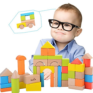 ZONXIE Classic 80pcs Wooden Natural and Color Building Blocks Set for Toddlers 1 2 3 4 Years Educational Preschool Learning Toys with Carrying Bag (Small-Natural)