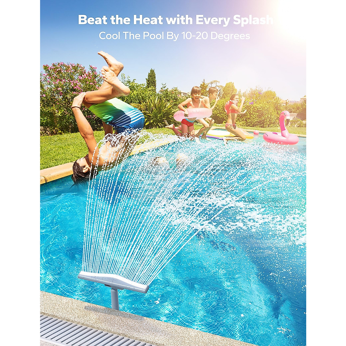 POOLHACKER Pool Fountains for Above and In-ground Pools, Adjustable Whale Tail Waterfall Wide Width Pool Sprinkler Fountain for Relaxation & Cooling 10-20 Degrees, Swimming Pool SPA Accessories