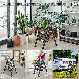 Miscoos 3 Step Ladder, Lightweight Portable Folding Step Stool with Anti-Slip Sturdy and Wide Pedal, 330lb Capacity, Perfect Multi-Use Aluminum Stepladder for Home Kitchen Office, Black