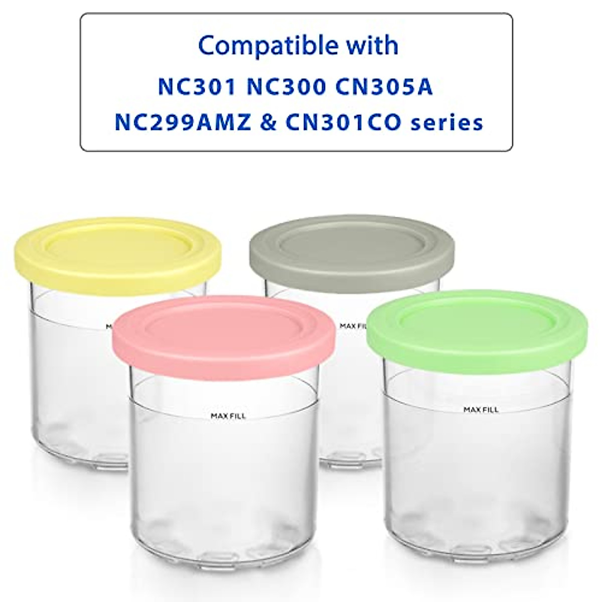 LOMILD 16oz. Extra Pint Containers, Replacement for Ninja Creami Pints And Lids-4 pack, Compatible with NC299AMZ NC301 NC300 Series, Dishwasher Safe & BPA-Free, Clear