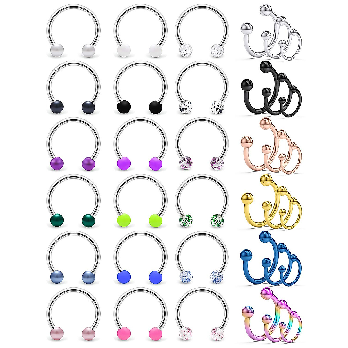 SCERRING 16G Septum Hoop Nose Rings 316L Stainless Steel Horseshoe Nose Hoop Ring Cartilage Daith Lip Tragus Earrings Retainer Body Piercing Jewelry 36PCS Mix Color 1#