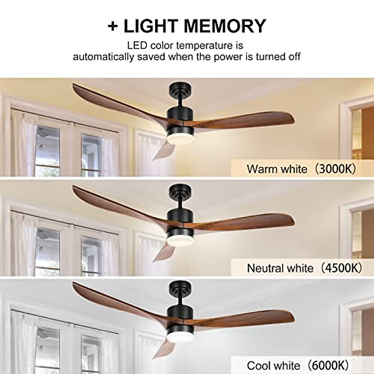 Wisful Outdoor Ceiling Fans with Lights and Remote Control, 56" Wood Ceiling Fan with Light Memory and Quiet Reversible DC Motor for Bedroom Living Room Patio, Walnut and Matte Black