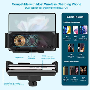 TOPENKE Wireless Car Charger for Z Fold 4 Car Mount, 15W Dual Coils Fast Charging Auto-Clamping for Air Vent & Dashboard, Compatible for Galaxy Z Fold 4/Z Flip 4/3/S23 Ultra, iPhone 14 Series or More