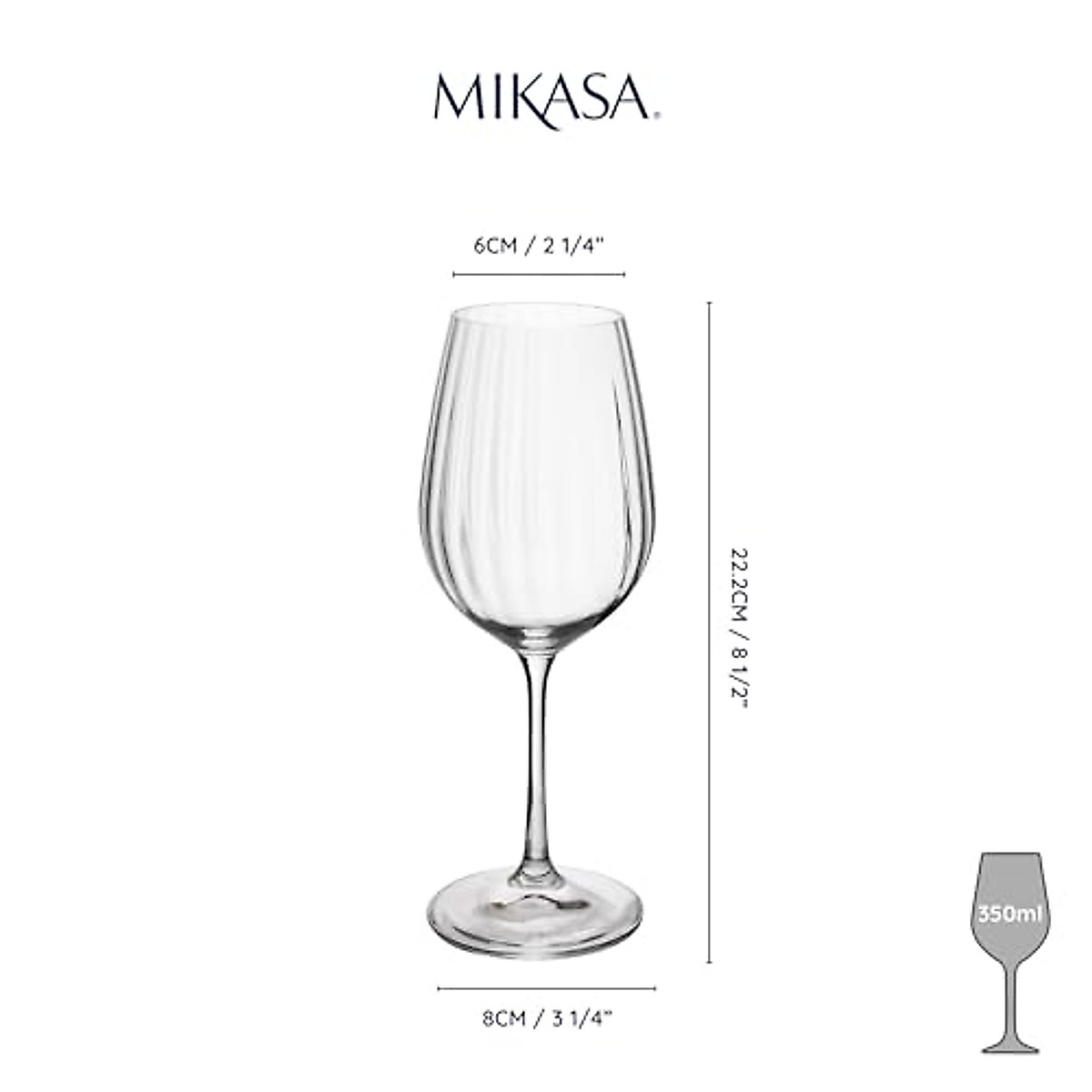 MIKASA Treviso Crystal White Wine Glasses, 350ml, Set of 4 Lead-Free, Clear Fine Glasses with Rippled Effect for Celebrations