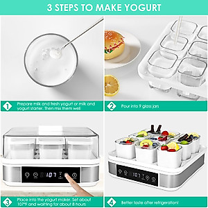 LIFERUN Yogurt Maker Machine, Greek Yogurt Maker with Temperature Control & Time Control, Automatic Digital Yogurt Machine is Easy to Use, Glass Jars are Easy to Clean, Perfect for Home Organic Yogurt