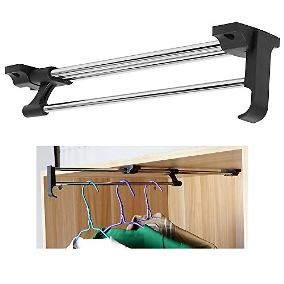 Hanging Closet Rod Expandable Storage Rack Adjustable Rod Poles for Hanging Clothes Indoor Outdoor houseware(30)