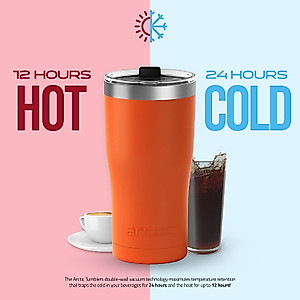 Arctic Tumblers | 20 oz Orange Insulated Tumbler with Straw & Cleaner - Retains Temperature up to 24hrs - Non-Spill Splash Proof Lid, Double Wall Vacuum Technology, BPA Free & Built to Last