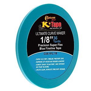 Custom Shop Vinyl Fineline Pinstripe Tape, Blue 1/8" x 36 Yard Roll - Create Sharp Graphic Design Curves, Mask Fine Lines, Conformable Paint Masking Striping Tape for Auto, Motorcycle, Flame Painting