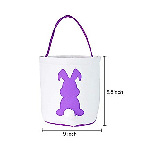 2 Pieces Easter Bunny Basket Bags Rabbit Handbag Canvas Tote Bag Bucket for Eggs Gifts Candy Toys Purple